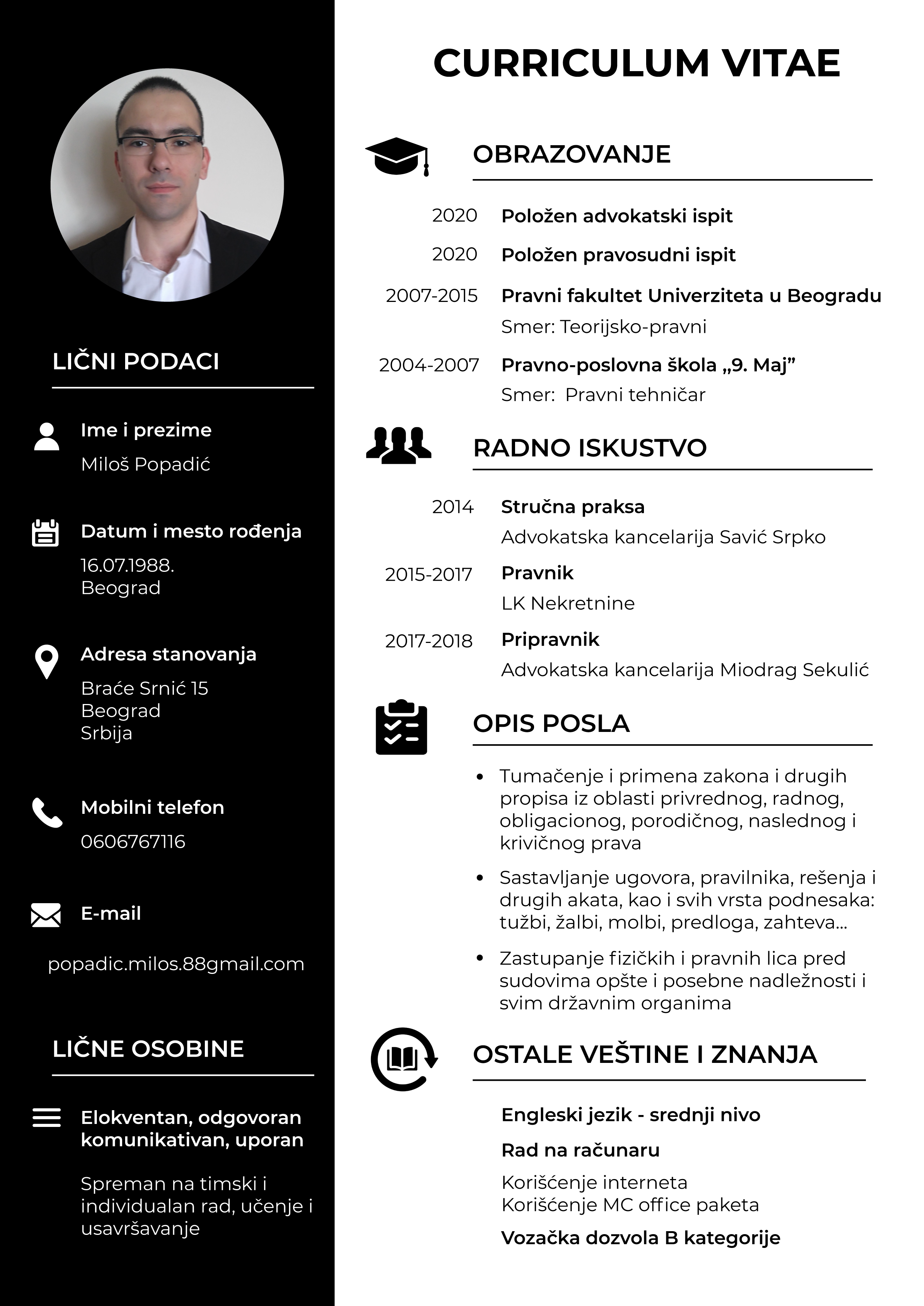 Advokatska komora Srbije – Oglas – Miloš Popadić